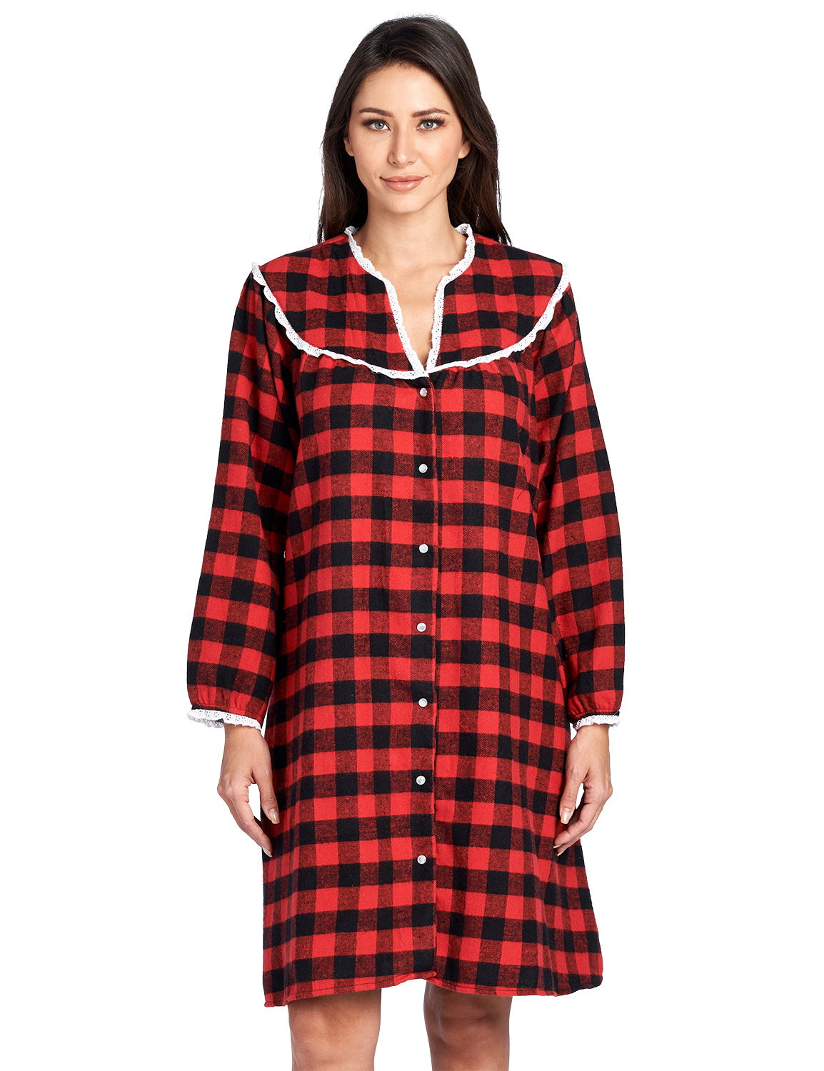 Ashford And Brooks Womens Flannel Plaid Long Sleeve Snap Front Lounge
